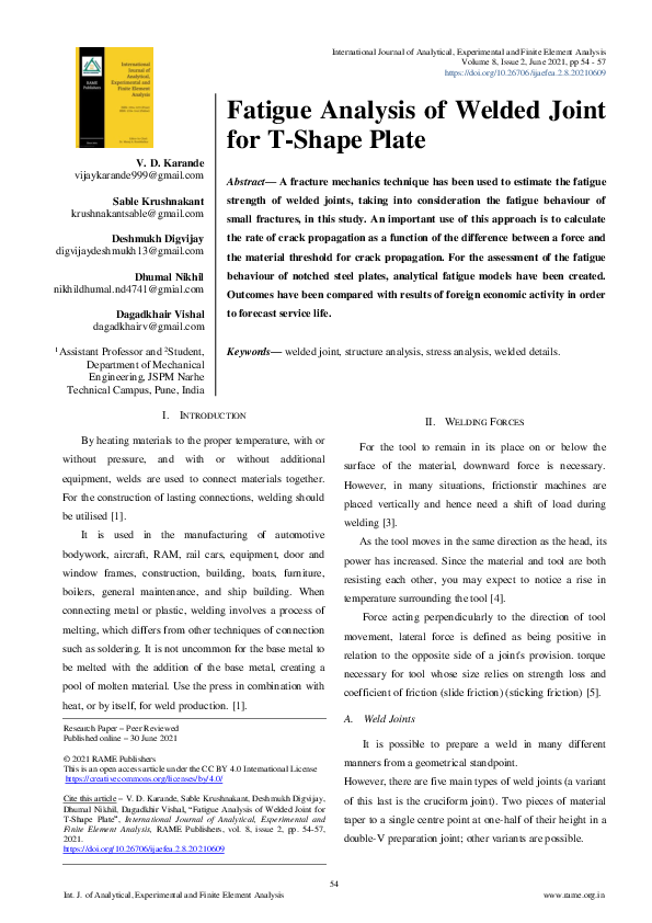 (PDF) Fatigue Analysis of Welded Joint for T-Shape Plate
