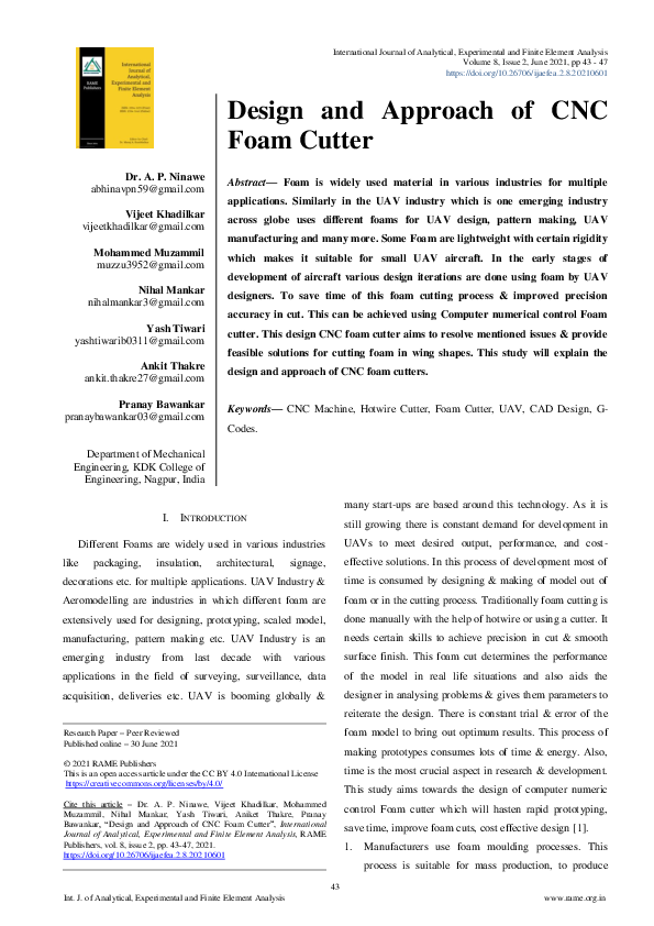 (PDF) Design and Approach of CNC Foam Cutter