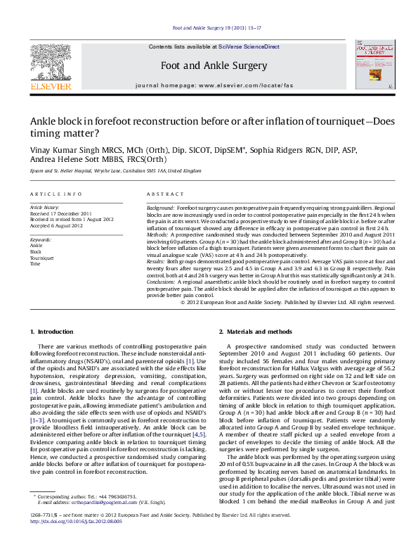 (PDF) Ankle block in forefoot reconstruction before or after inflation ...