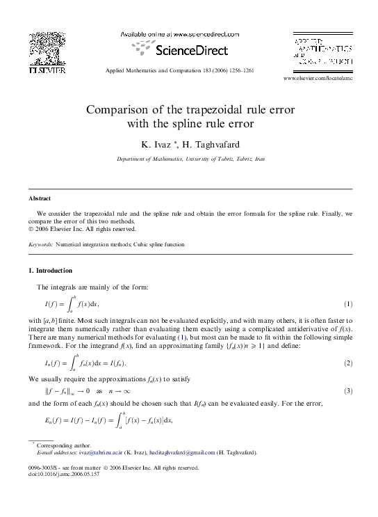 (PDF) Comparison of the trapezoidal rule error with the spline rule error