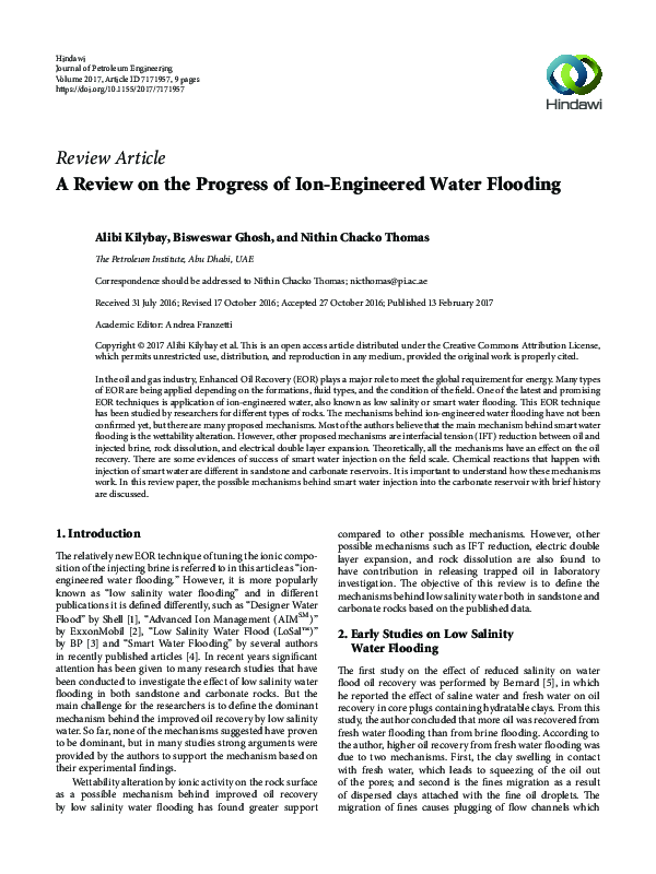 (PDF) A Review on the Progress of Ion-Engineered Water Flooding