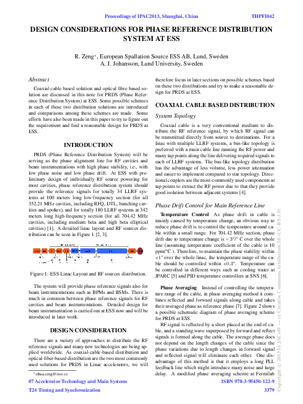 (PDF) Design Considerations for Phase Reference Distribution System at Ess