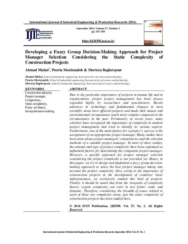 (PDF) Developing a fuzzy group decision making approach for project manager selection ...