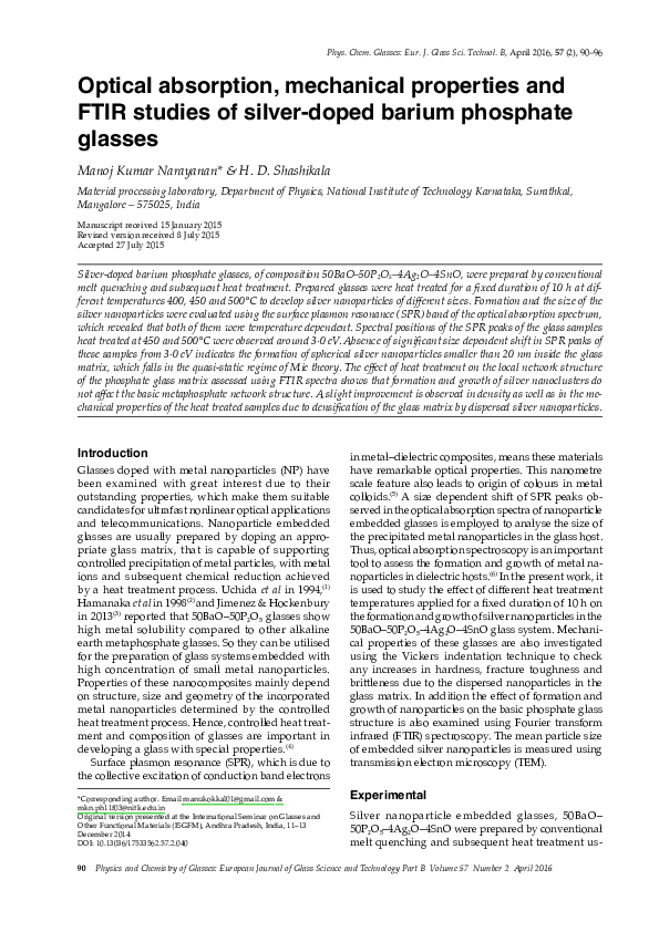 (PDF) Optical absorption, mechanical properties and FTIR studies of ...
