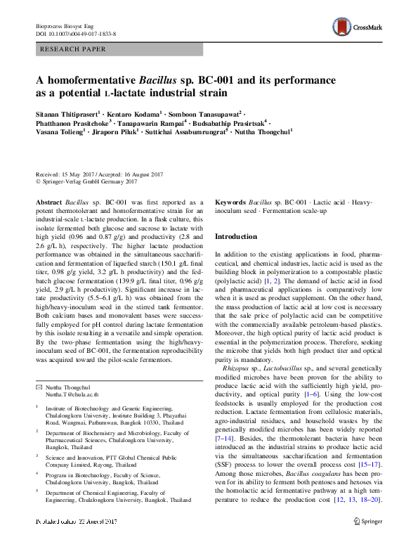 (PDF) A homofermentative Bacillus sp. BC-001 and its performance as a ...