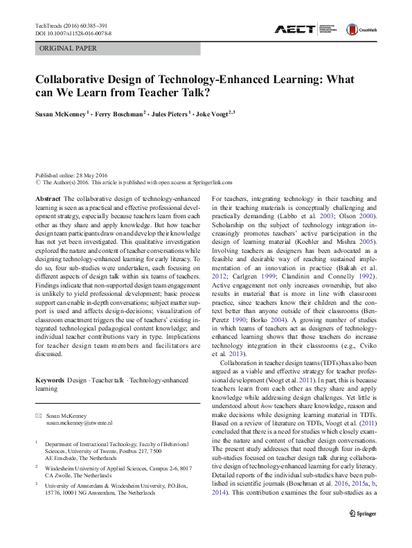 (PDF) Collaborative Design of Technology-Enhanced Learning: What can We ...