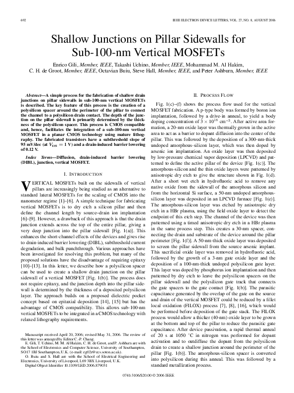 (PDF) Shallow junctions on pillar sidewalls for sub-100-nm vertical MOSFETs