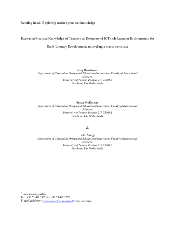 (PDF) Exploring Practical Knowledge of Teachers as Designers of ICT rich Learning Environments ...