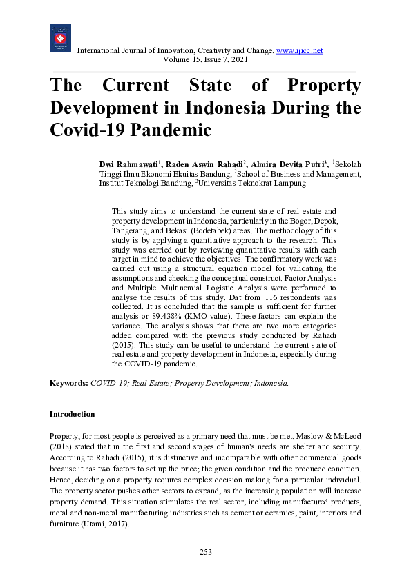 (PDF) The Current State of Property Development in Indonesia During the ...