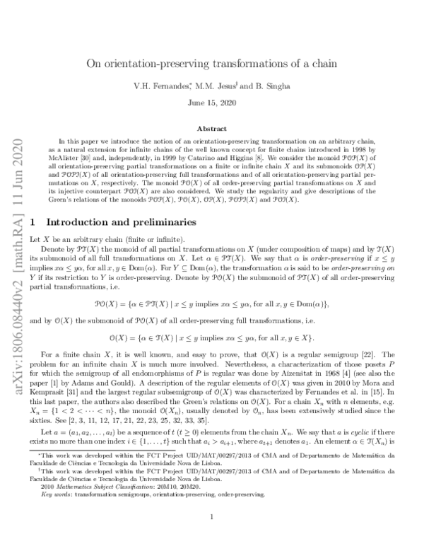 Pdf On Orientation Preserving Transformations Of A Chain Vitor Fernandes