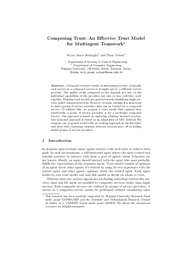 Pdf Composing Trust An Effective Trust Model For Multiagent Teamwork 