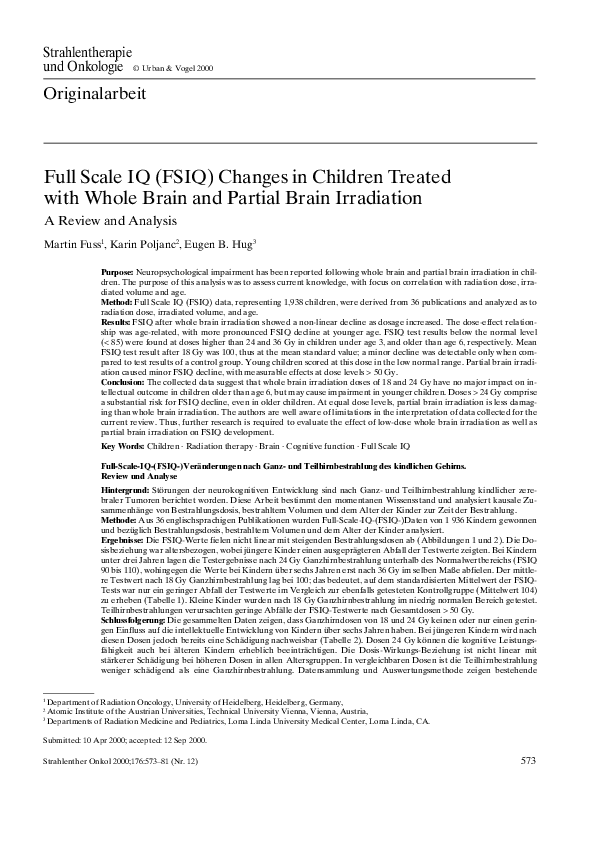 (PDF) Full Scale IQ (FSIQ) Changes in Children Treated with Whole Brain ...