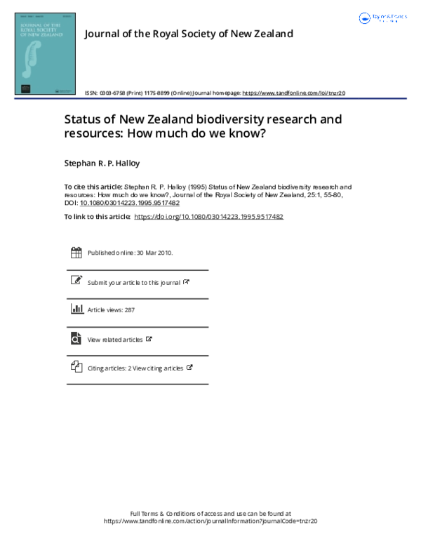 (PDF) Status of New Zealand biodiversity research and resources: How ...