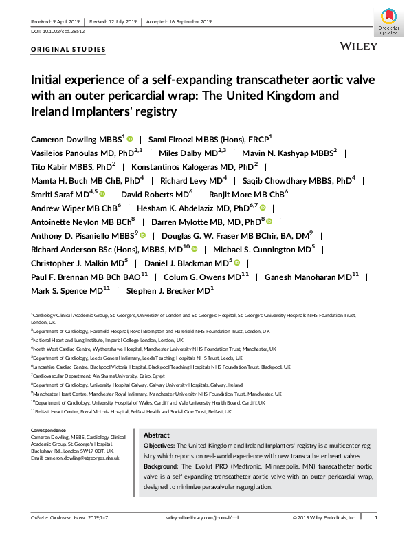 (PDF) Initial experience of a self‐expanding transcatheter aortic valve ...