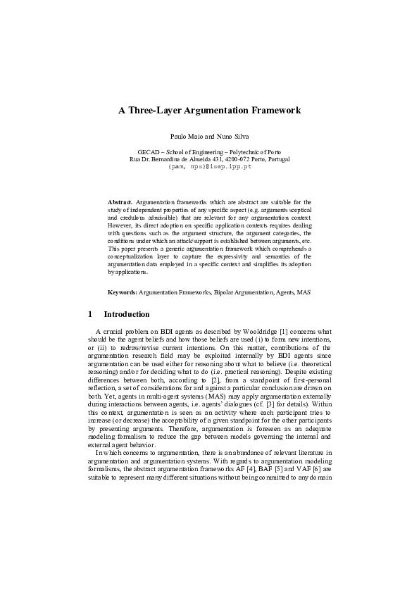 Pdf A Three Layer Argumentation Framework