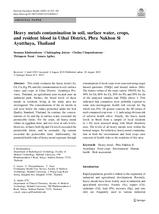 (PDF) Heavy metals contamination in soil, surface water, crops, and ...
