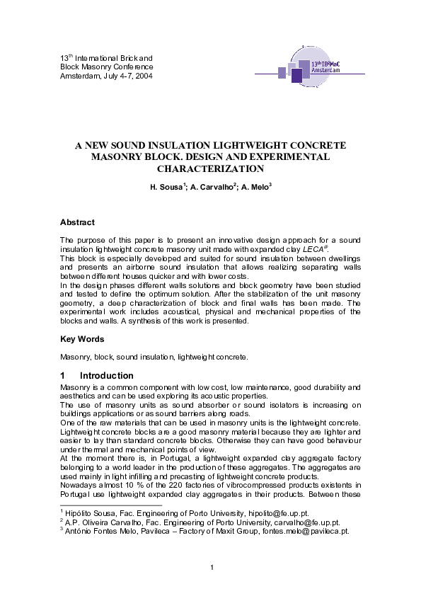 (PDF) A New Sound Insulation Lightweight Concrete Masonry Block. Design ...