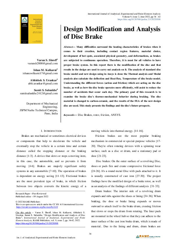 (PDF) Design Modification and Analysis of Disc Brake