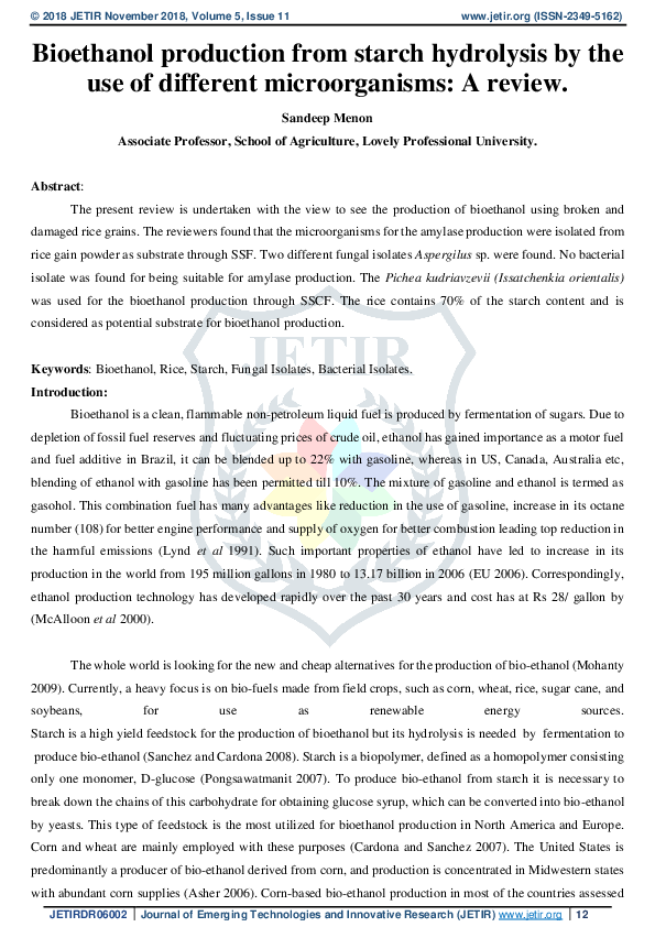 (PDF) Bioethanol production from starch hydrolysis by the use of ...
