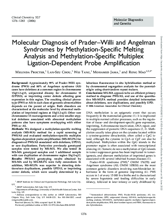 (PDF) Molecular Diagnosis of Prader–Willi and Angelman Syndromes by ...