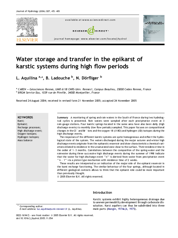 (PDF) Water storage and transfer in the epikarst of karstic systems ...