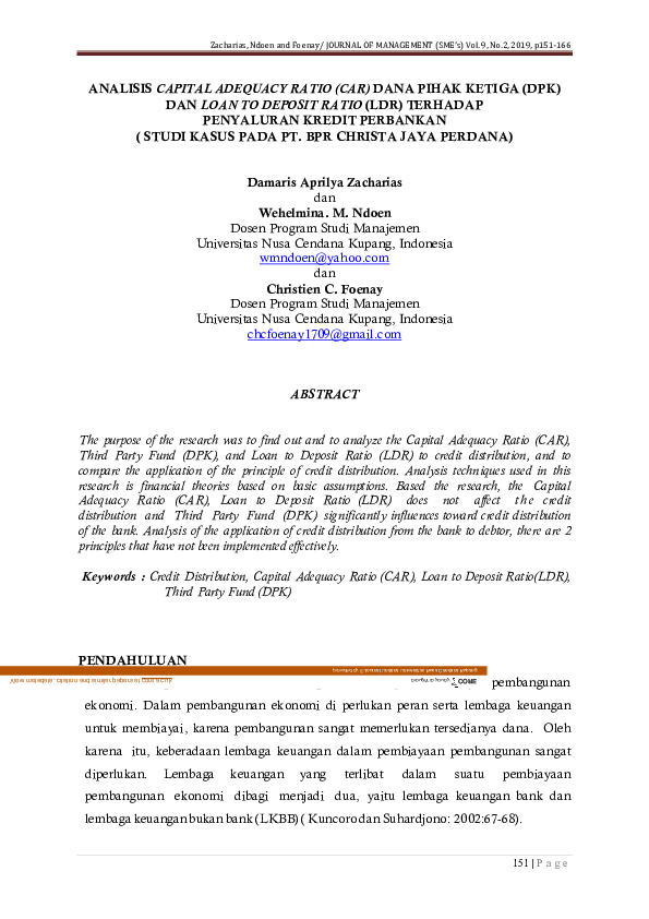 (PDF) Analisis Capital Adequacy Ratio (Car) Dana Pihak Ketiga (DPK) Dan Loan to Deposit Ratio ...