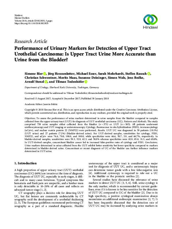 (PDF) Performance of Urinary Markers for Detection of Upper Tract ...