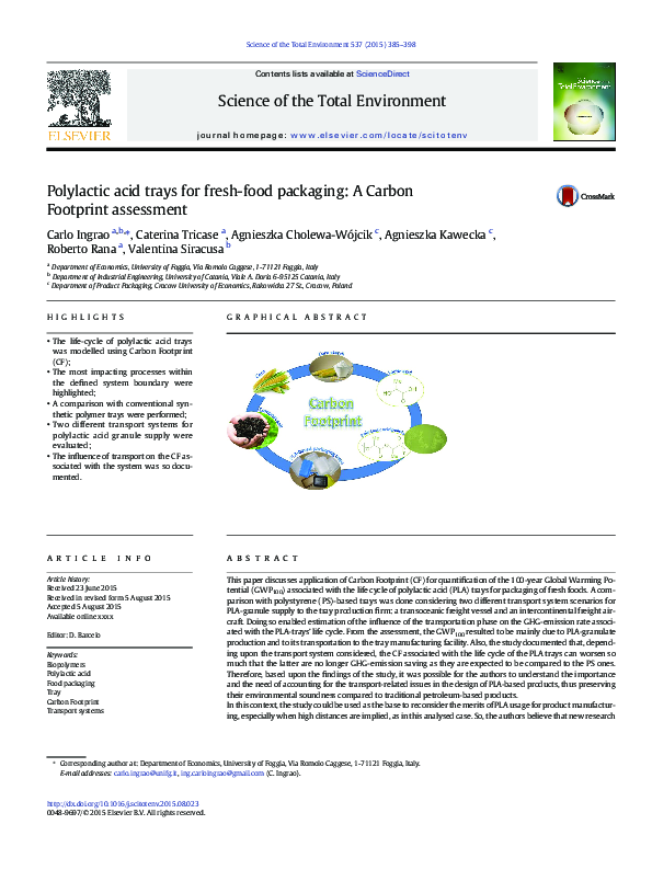 (PDF) Polylactic acid trays for fresh-food packaging: A Carbon ...