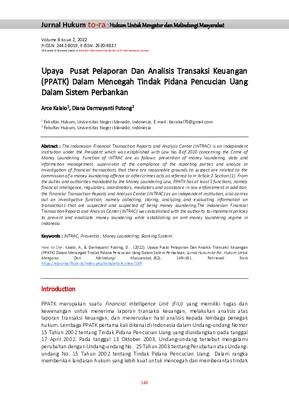 (PDF) Upaya Pusat Pelaporan Dan Analisis Transaksi Keuangan (PPATK ... (PDF) Upaya Pusat Pelaporan Dan Analisis Transaksi Keuangan (PPATK ...
