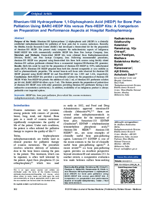 (PDF) Rhenium-188 hydroxyethane 1,1-diphosphonic acid (HEDP) for bone ...