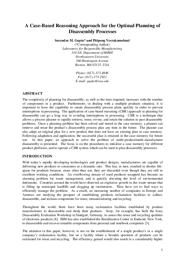 (PDF) A Case-Based Reasoning Approach for the Optimal Planning of Disassembly Processes