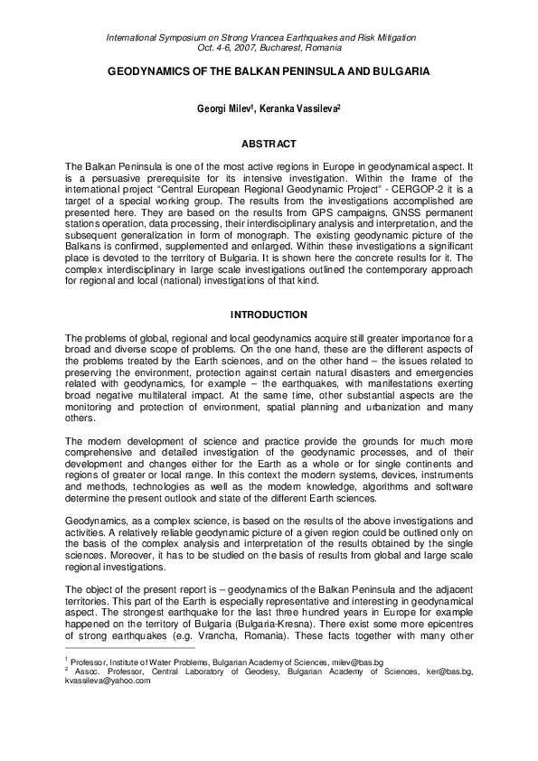(PDF) Geodynamics of the Balkan Peninsula and Bulgaria