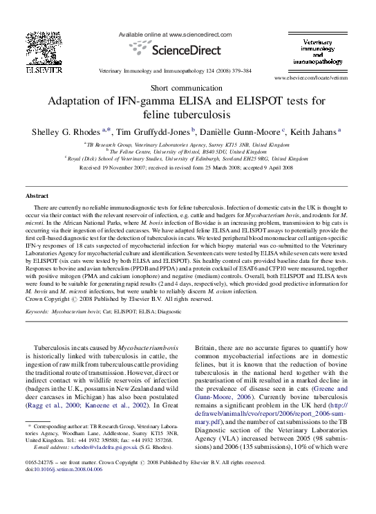 (PDF) Adaptation of IFN-gamma ELISA and ELISPOT tests for feline ...
