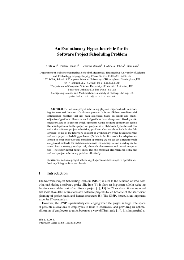 (PDF) An Evolutionary Hyper-heuristic for the Software Project Scheduling Problem