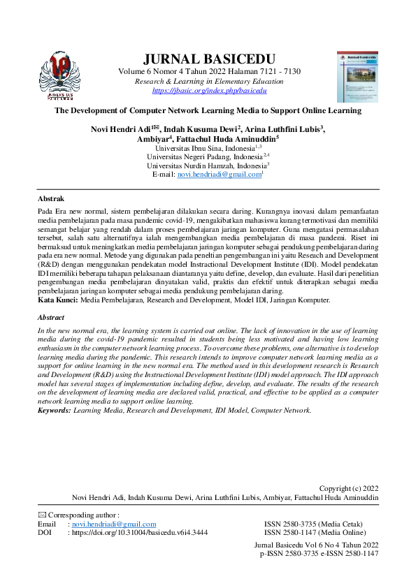 (PDF) The Development of Computer Network Learning Media to Support Online Learning