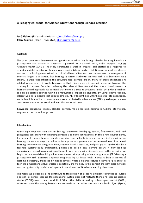 (PDF) A Pedagogical Model for Science Education through Blended Learning