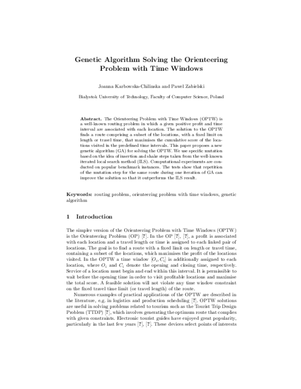 Pdf Genetic Algorithm Solving The Orienteering Problem With Time Windows Jolanta Koszelew