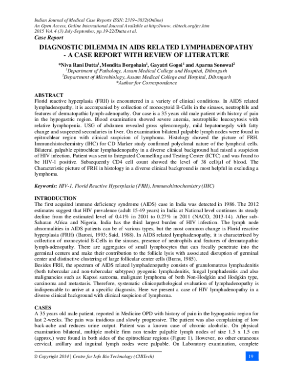 (PDF) Case Report DIAGNOSTIC DILEMMA IN AIDS RELATED LYMPHADENOPATHY-A ...