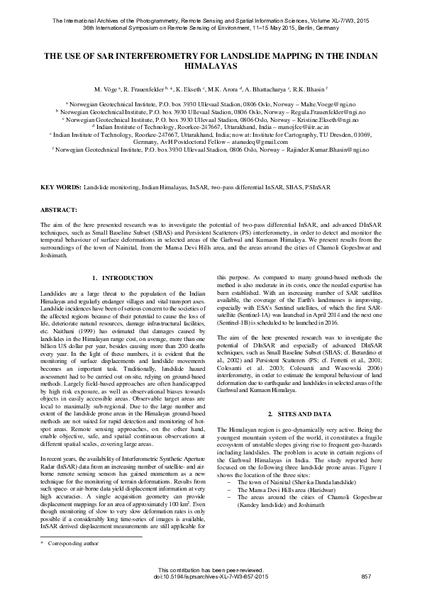 Pdf The Use Of Sar Interferometry For Landslide Mapping In The Indian