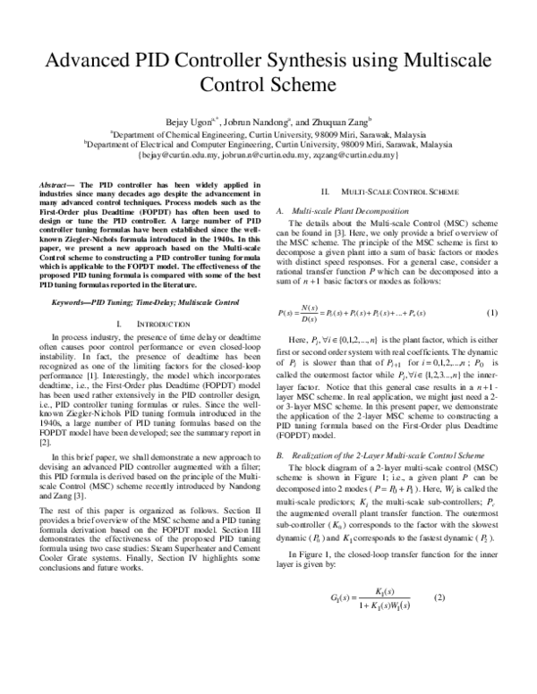 Pdf Advanced Pid Controller Synthesis Using Multiscale Control Scheme Bejay Ugon