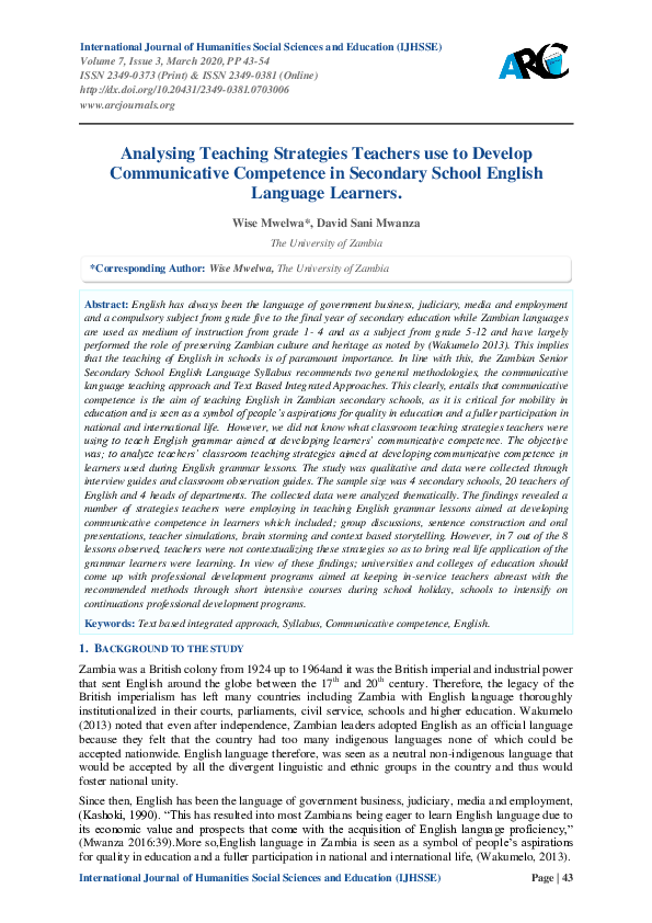 (PDF) Analysing Teaching Strategies Teachers use to Develop Communicative Competence in ...