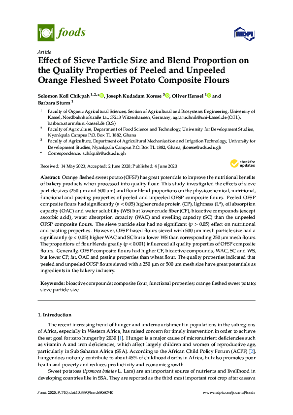 (PDF) Effect of Sieve Particle Size and Blend Proportion on the Quality Properties of Peeled and ...