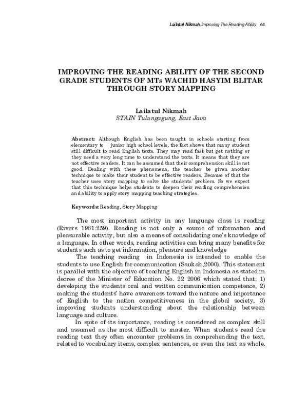 (PDF) IMPROVING THE READING ABILITY OF THE SECOND GRADE STUDENTS OF MTs WACHID HASYIM BLITAR ...