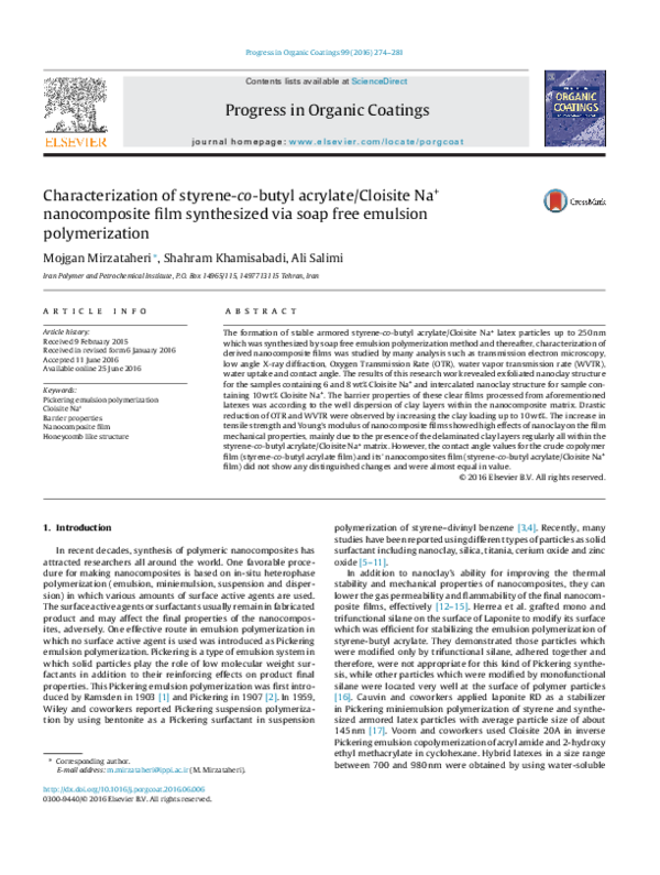 Pdf Characterization Of Styrene Co Butyl Acrylate Cloisite Na Nanocomposite Film