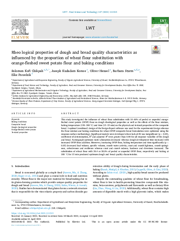 (PDF) Rheological properties of dough and bread quality characteristics as influenced by the ...