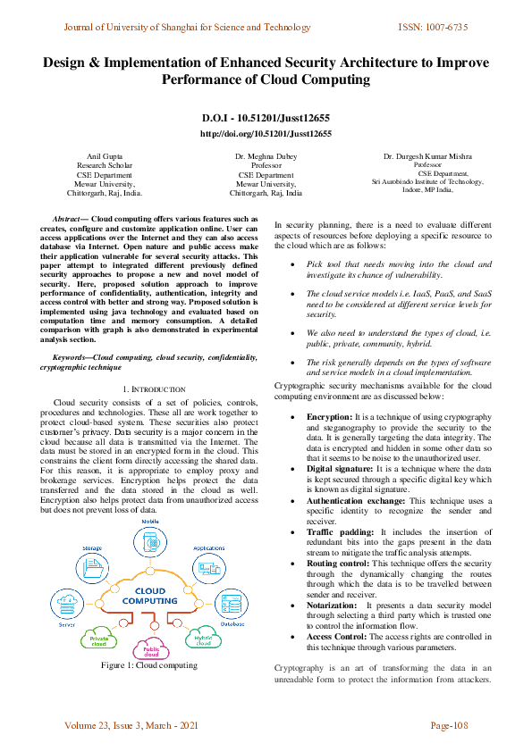 (PDF) Design Implementation of Enhanced Security Architecture to Improve Performance of Cloud ...