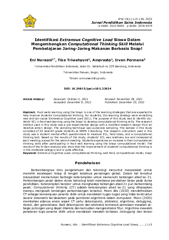 (PDF) Identifikasi Extranous Cognitive Load Siswa Dalam Mengembangkan ...