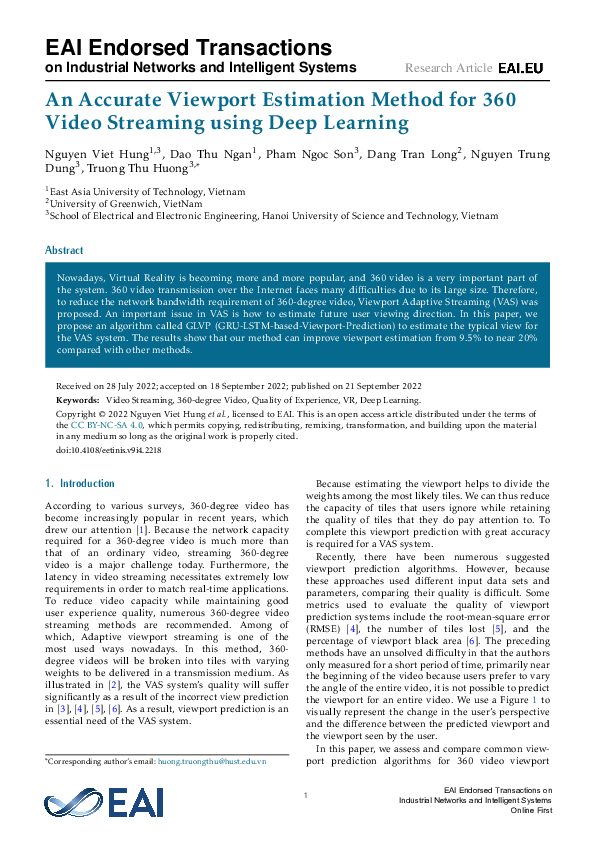 (PDF) An Accurate Viewport Estimation Method for 360 Video Streaming using Deep Learning