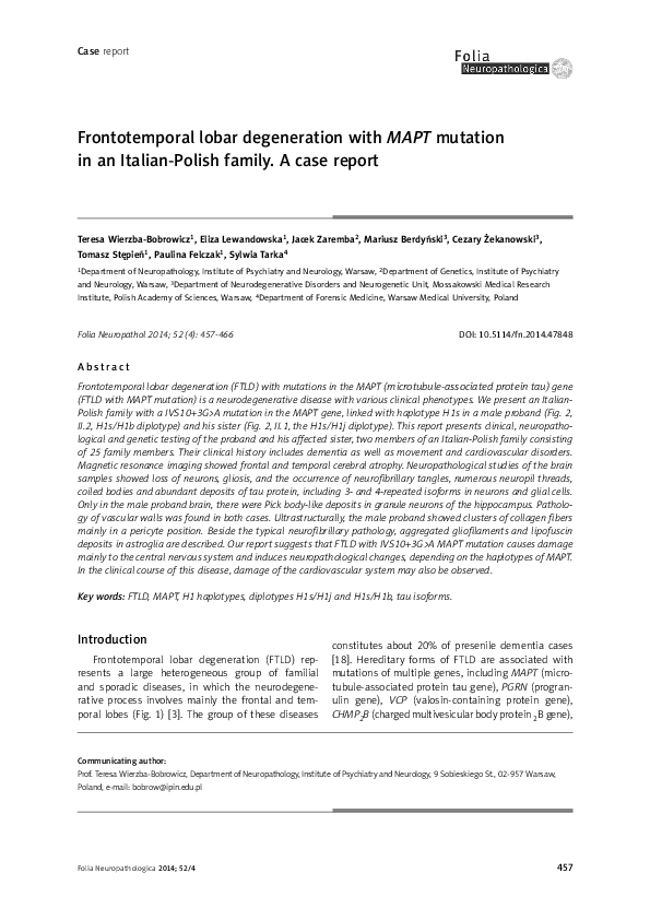 (PDF) Frontotemporal lobar degeneration with MAPT mutation in an ...
