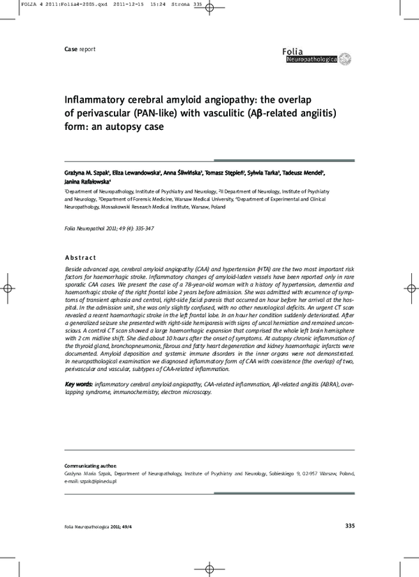 (PDF) Inflammatory cerebral amyloid angiopathy: the overlap of ...